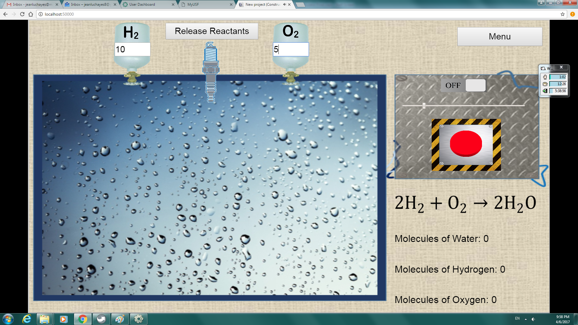 Water Reaction with numbers – Jean-Luc Kristoff Hayes